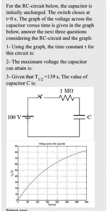 SOLVED: For the RC-circuit below; the capacitor is initially uncharged. The switch closes at tF0 ...