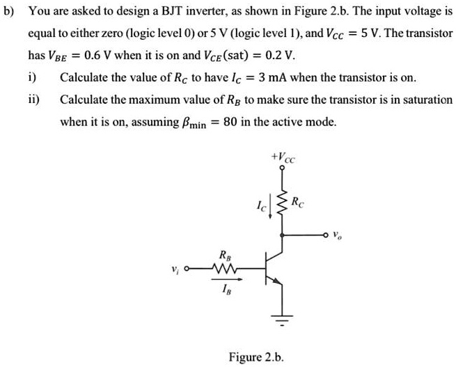 SOLVED: Texts: b) You are asked to design a BJT inverter, as shown in ...