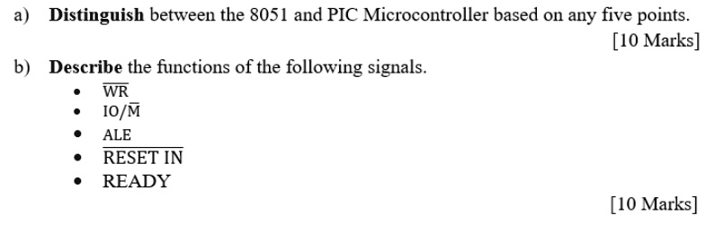 SOLVED: a) Distinguish between the 8051 and PIC Microcontroller based on any five points [10 ...