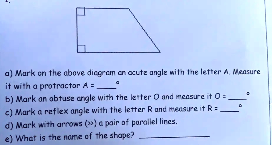 a mark on the above diagram an acute angle with the letter a measure it ...