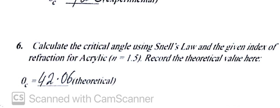 SOLVED: Calculate the critical angle of diamond if the refractive index is 2.4. Show your ...