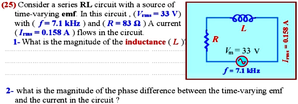 SOLVED: Consider a series RL circuit with a source of time-varying emf. In this circuit, Vns ...