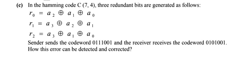 Subject Data Communication Topic Error Detection And Correction Question C In The Hamming