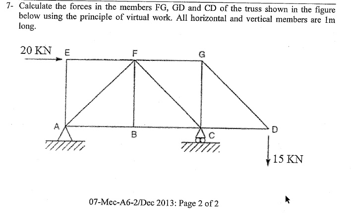 7- Calculate the forces in the members FG, GD and CD of the truss shown ...