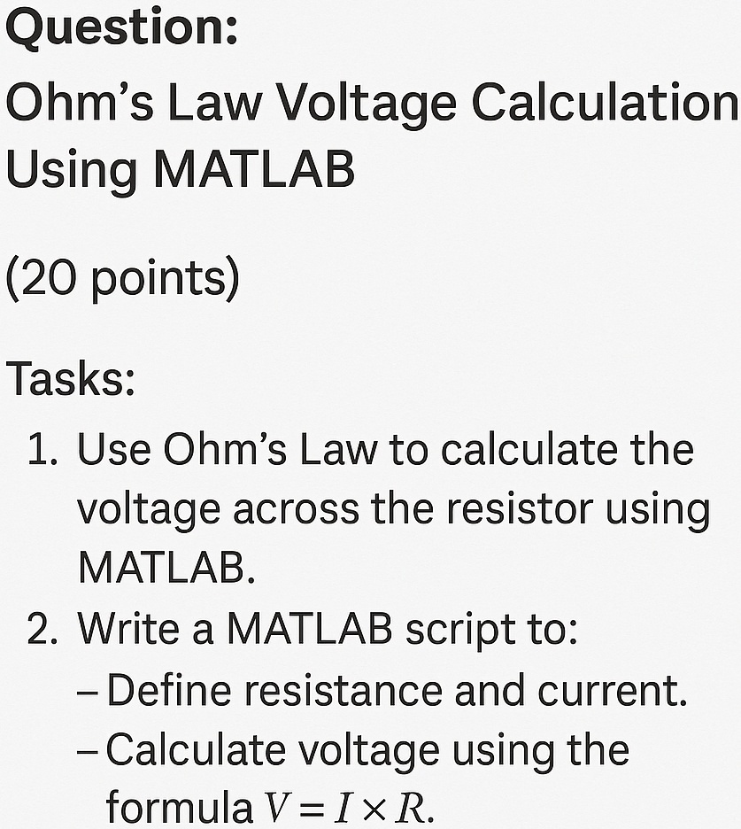 question ohms law voltage calculation using matlab 20 points tasks 1 ...