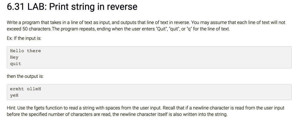 Video Solution 631 Lab Print String In Reverse Write A Program That 2611