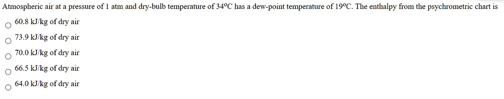 SOLVED: Atmospheric air at a pressure of 1 atm and dry-bulb temperature of 34C has a dew-point ...