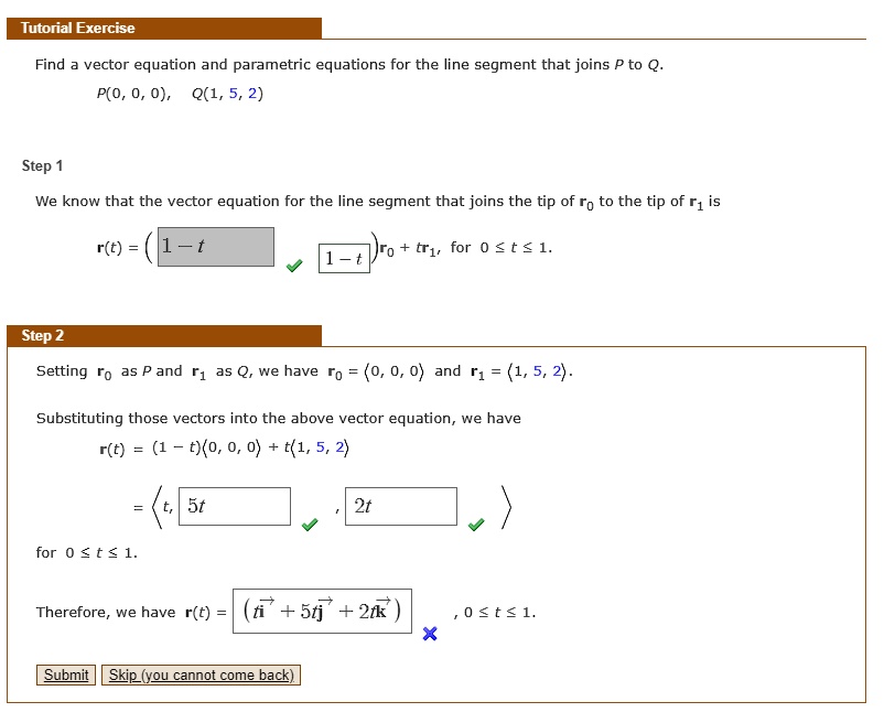 Solved Tutorial Exercise Find Vector Equation And Parametric Equations For The Line Segment