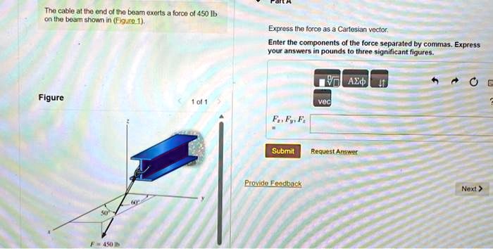 Part A The cable at the end of the beam exerts a force of 450 lb on the ...