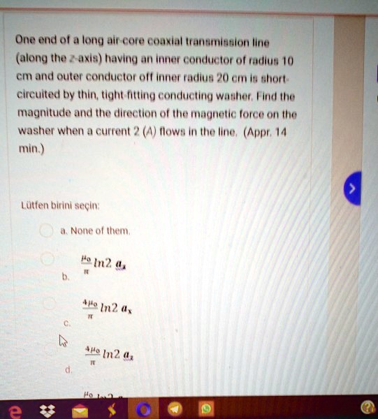 One end of a long air-core coaxial transmission line (along the z-axis ...