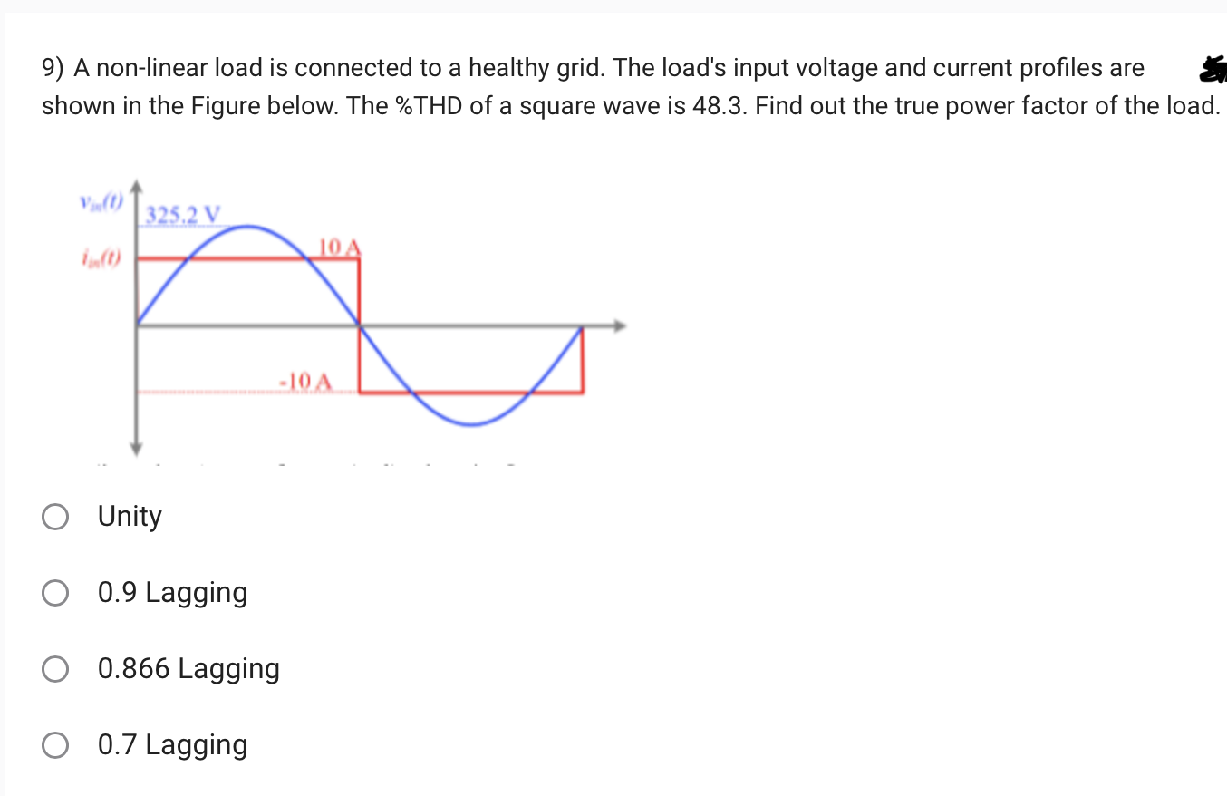 [GET ANSWER] 9) A non-linear load is connected to a healthy grid. The ...