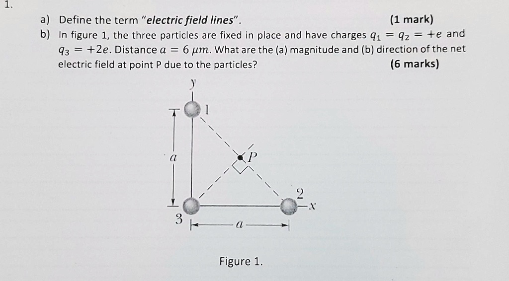 SOLVED: a) Define the term "electric field lines" (1 mark) q3 = +2e. Distance a = 6 m. What are ...