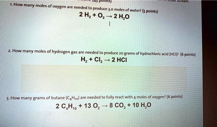how many moles of oxygen are needed to produce 30 moles of water 5 points 2 hz 0z 2 hzo how many ...