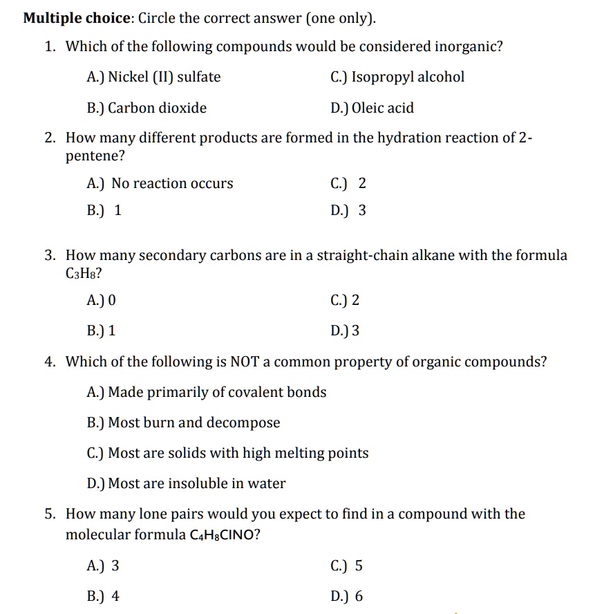 SOLVED: Multiple choice: Circle the correct answer (one only). Multiple ... SOLVED: Multiple choice: Circle the correct answer (one only). Multiple ...