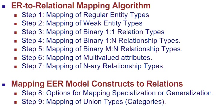 ER-to-Relational Mapping Algorithm ? Step 1: Mapping of Regular Entity Types ? Step 2: Mapping ...