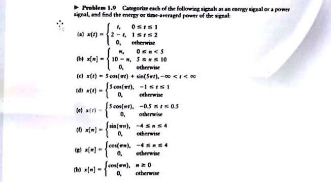 ?Problem 1.9 Categorize each of the following signals as an energy ...