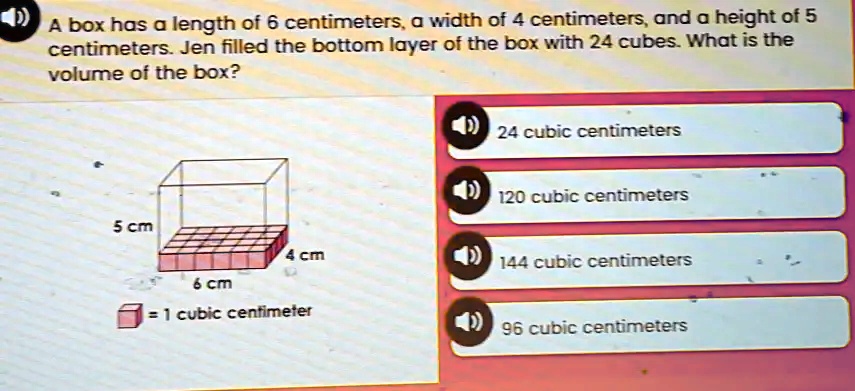 SOLVED: A box has a length of 8 centimeters, a width of 4 centimeters ...