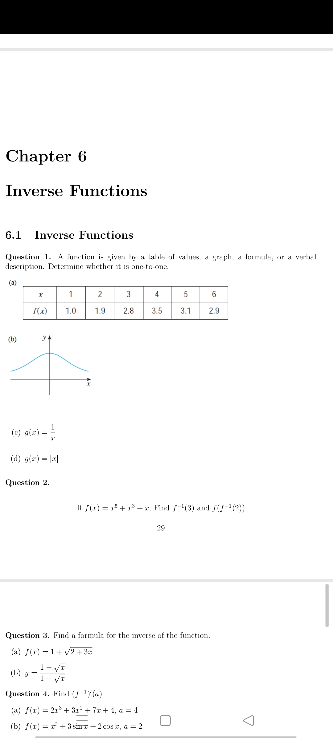 SOLVED: Chapter 6 Inverse Functions 6.1 Inverse Functions Question 1. A ...