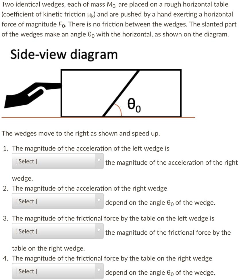 SOLVED: Two identical wedges, each of mass Mo, are placed on a rough ...