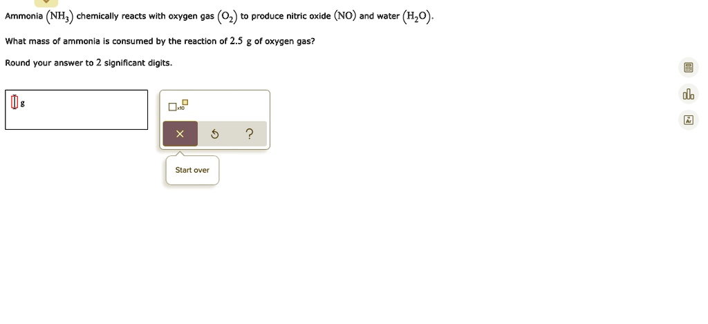 SOLVED: Ammonia (NH3) chemically reacts with oxygen gas (O) to produce ...