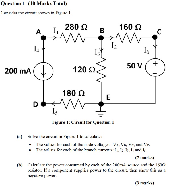 SOLVED: Consider the circuit shown in Figure 1. Solve using mesh analysis Question 1 (10 Marks ...