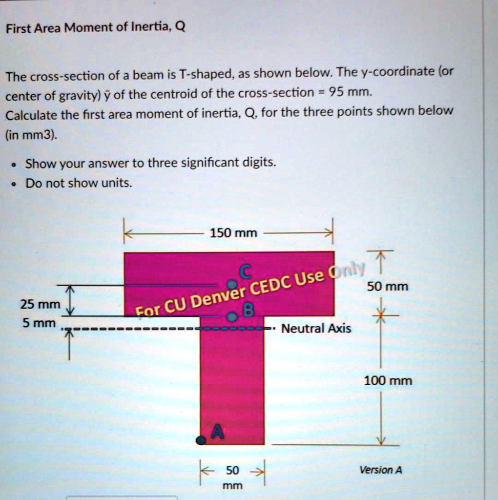 First Area Moment of Inertia, Q The cross-section of a beam is T-shaped ...