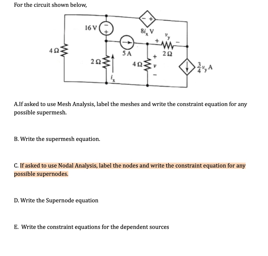 SOLVED: For the circuit shown below: I6 V 8i, V 49 5A 20 40 20- Z4 4 Alf asked to use Mesh ...