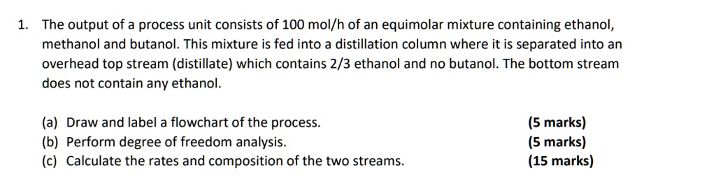 SOLVED: The output of a process unit consists of 100 mol/h of an equimolar mixture containing ...