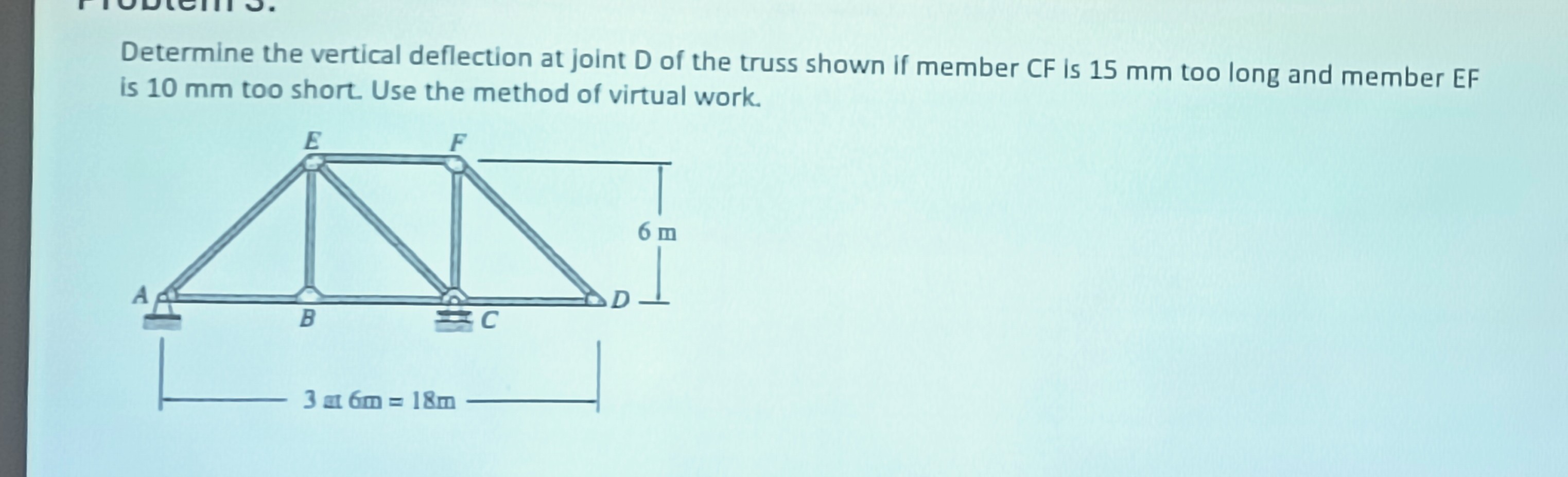 Determine the vertical deflection at joint D of the truss shown if ...