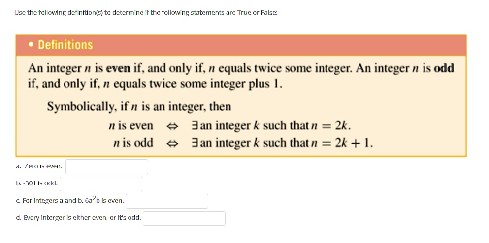 Solved Use The Following Definition S To Determine If The Following Statements Are True Or