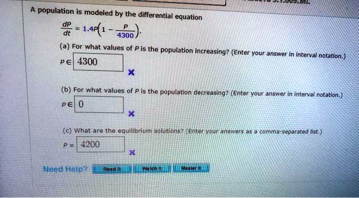 SOLVED:A population is modeled by the differentia equation dP #LAA 1 ...