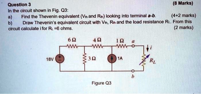 SOLVED: Question 3 (8 Marks): In the circuit shown in Fig.Q3: a) Find the Thevenin equivalent ...