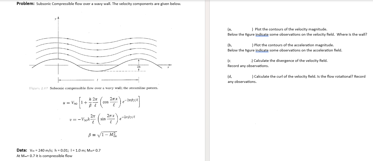 Problem: Subsonic Compressible flow over a wavy wall. The velocity ...
