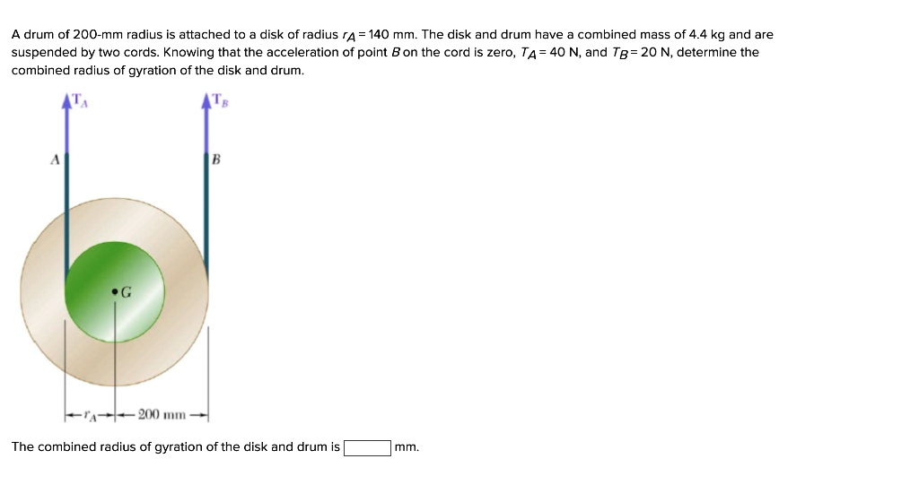 SOLVED: A drum of 200-mm radius is attached to a disk of radius rA =140 ...
