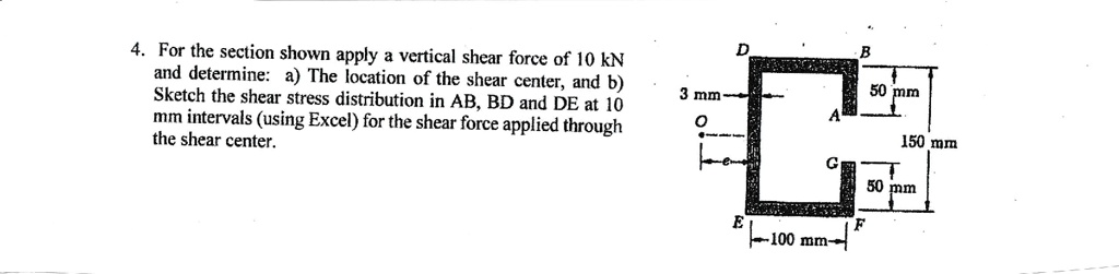 4. For the section shown apply a vertical shear force of 10 kN and ...