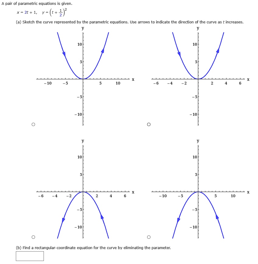 SOLVED: pair of parametric equations is given X=2t + 1, Y = (t+2)2 Sketch the curve represented ...
