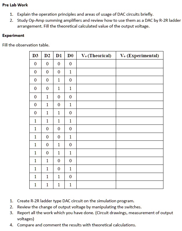 Pre Lab Work 1. Explain the operation principles and areas of usage of ...