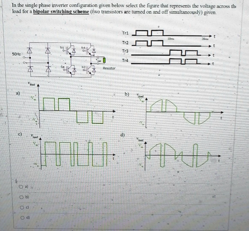 In the single phase inverter configuration given below select the figure that represents the ...