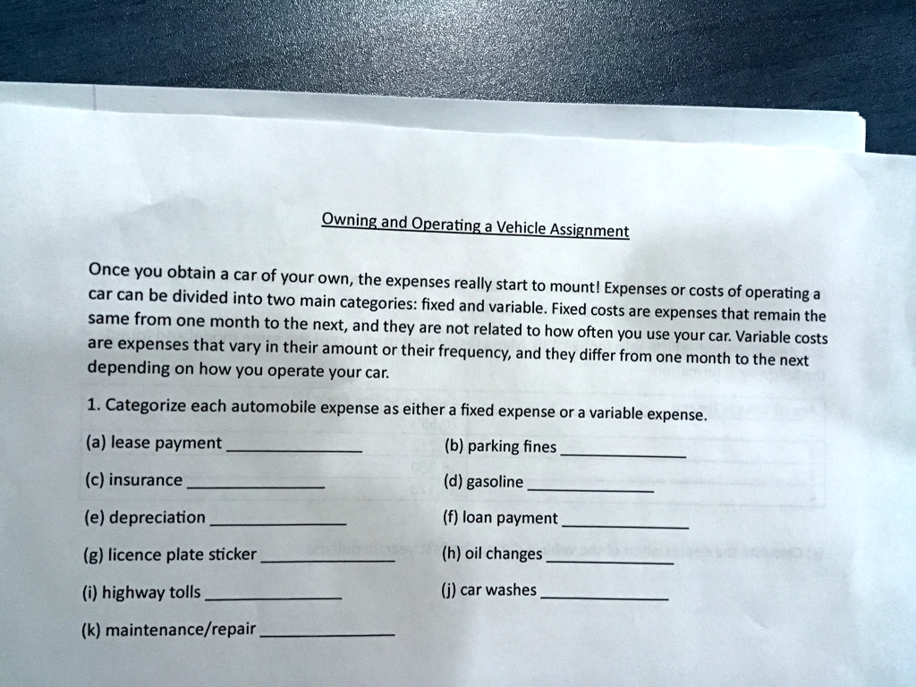SOLVED: Owning and Operating a Vehicle Assignment Once you obtain a car ...