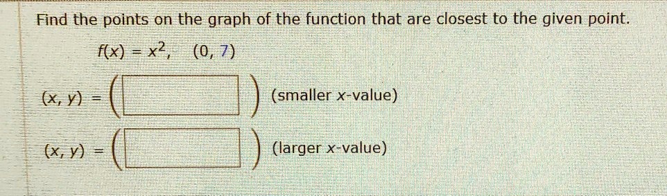 SOLVED: Find the points on the graph of the function that are closest to the given point f(x ...