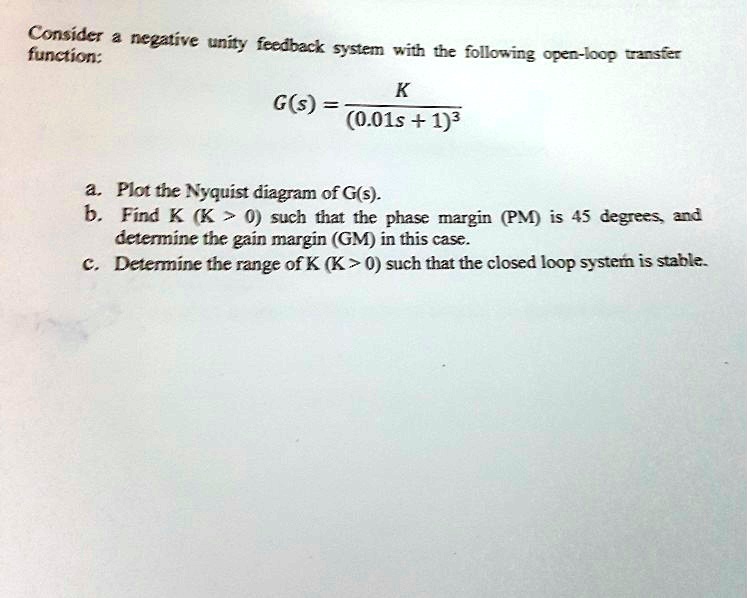 SOLVED: a. Plot the Nyquist diagram of G(s). b. Find K > 0 such that ... SOLVED: a. Plot the Nyquist diagram of G(s). b. Find K > 0 such that ...