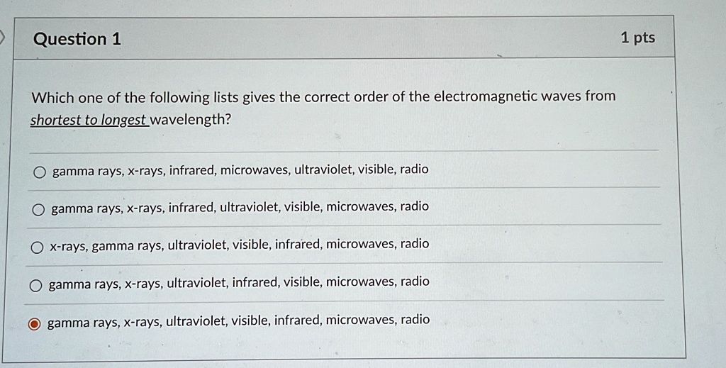 Question 1 Which one of the following lists gives the correct order of ...