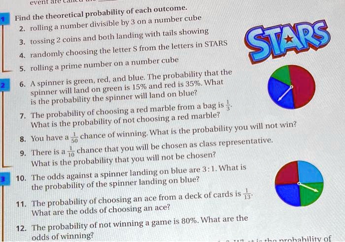 event are called the 1 Find the theoretical probability of each outcome. 2. rolling a number ...