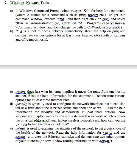 2. Windows Network Tools a) In Windows Command Prompt window, type "X ...