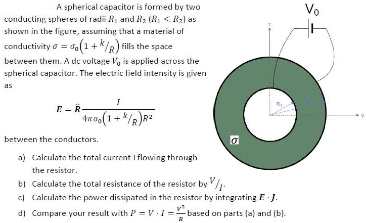 SOLVED: A spherical capacitor is formed by two conducting spheres of ...