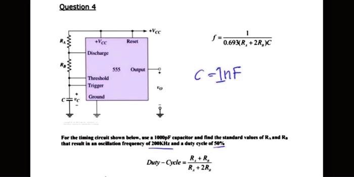 SOLVED: Text: Question 4 +Vcc 1 RAZ +Vcc Discharge Reset R 555 ...