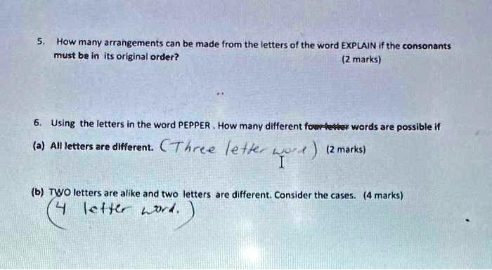 SOLVED: How many arrangements can be made from the letters of the word EXPLAIN if the consonants ...
