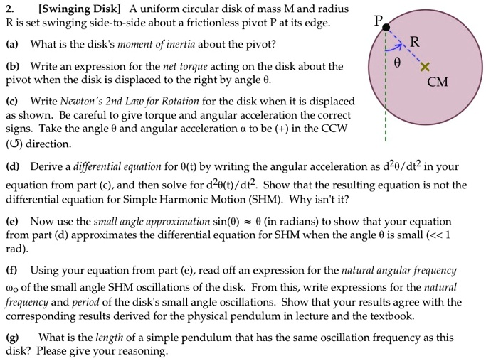 SOLVED: [Swinging Disk] A uniform circular disk of mass M and radius R ...
