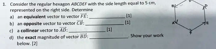 SOLVED: Consider the regular hexagon ABCDEF with the side length equal to 5 cm represented on ...