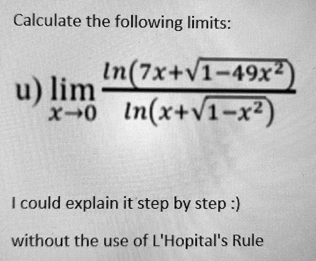 SOLVED: Calculate the following limit: lim (x->4) âˆš(x+âˆš(x-1))